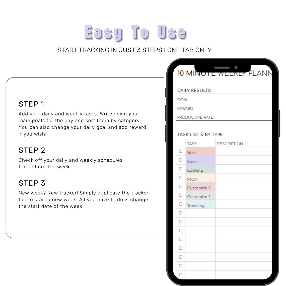 10 MINUTE Weekly Planner Excel Template | To-do List | Daily Task ...