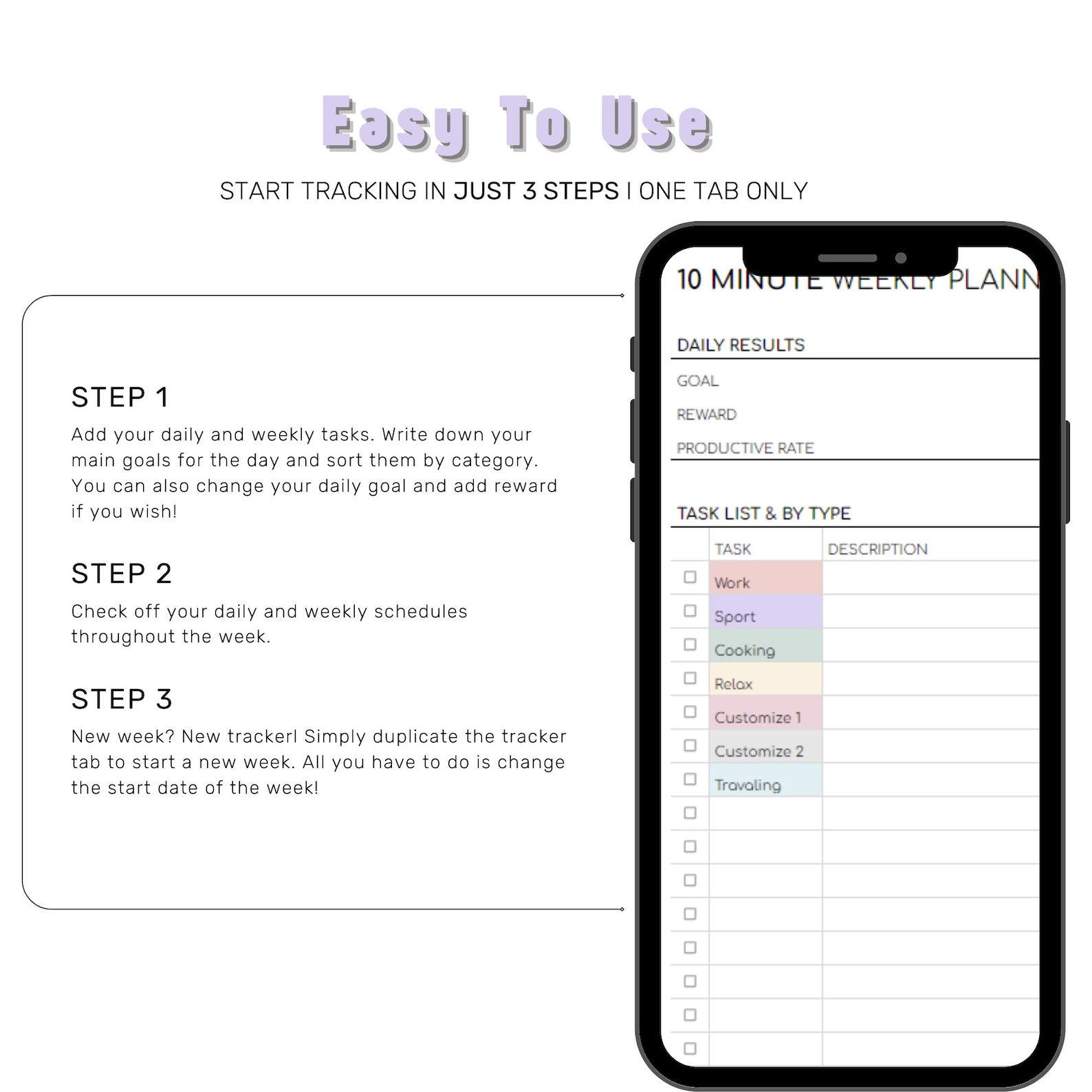 10 MINUTE Weekly Planner Excel Template | To-do List | Daily Task ...