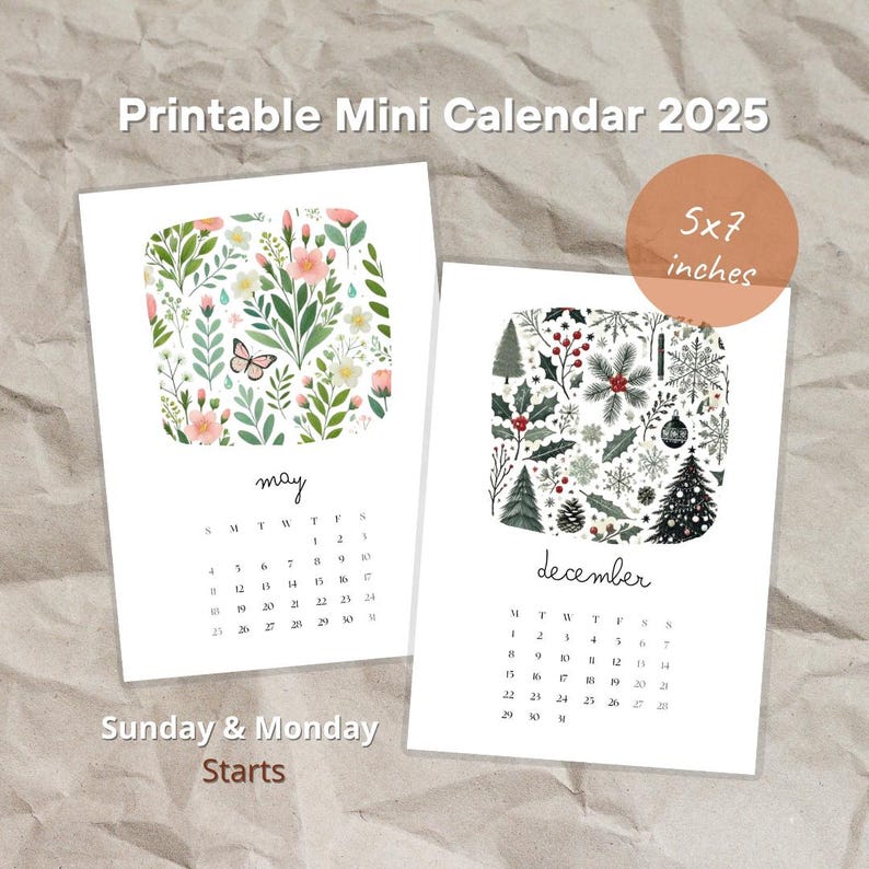 Monthly Desk Calendar 2025 With Nature Print, 12 Month Printable Desk ...