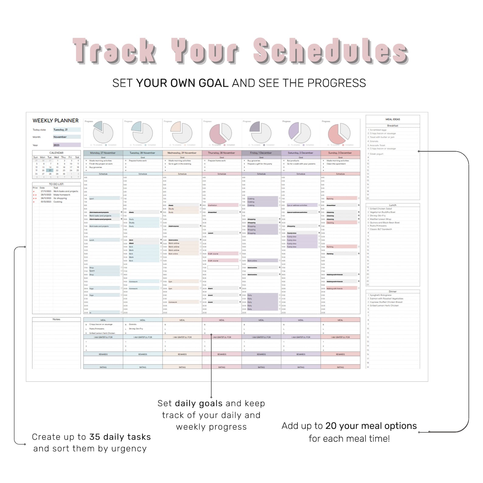 Weekly Planner Spreadsheet Template | Daily Task Schedule | To-do List ...