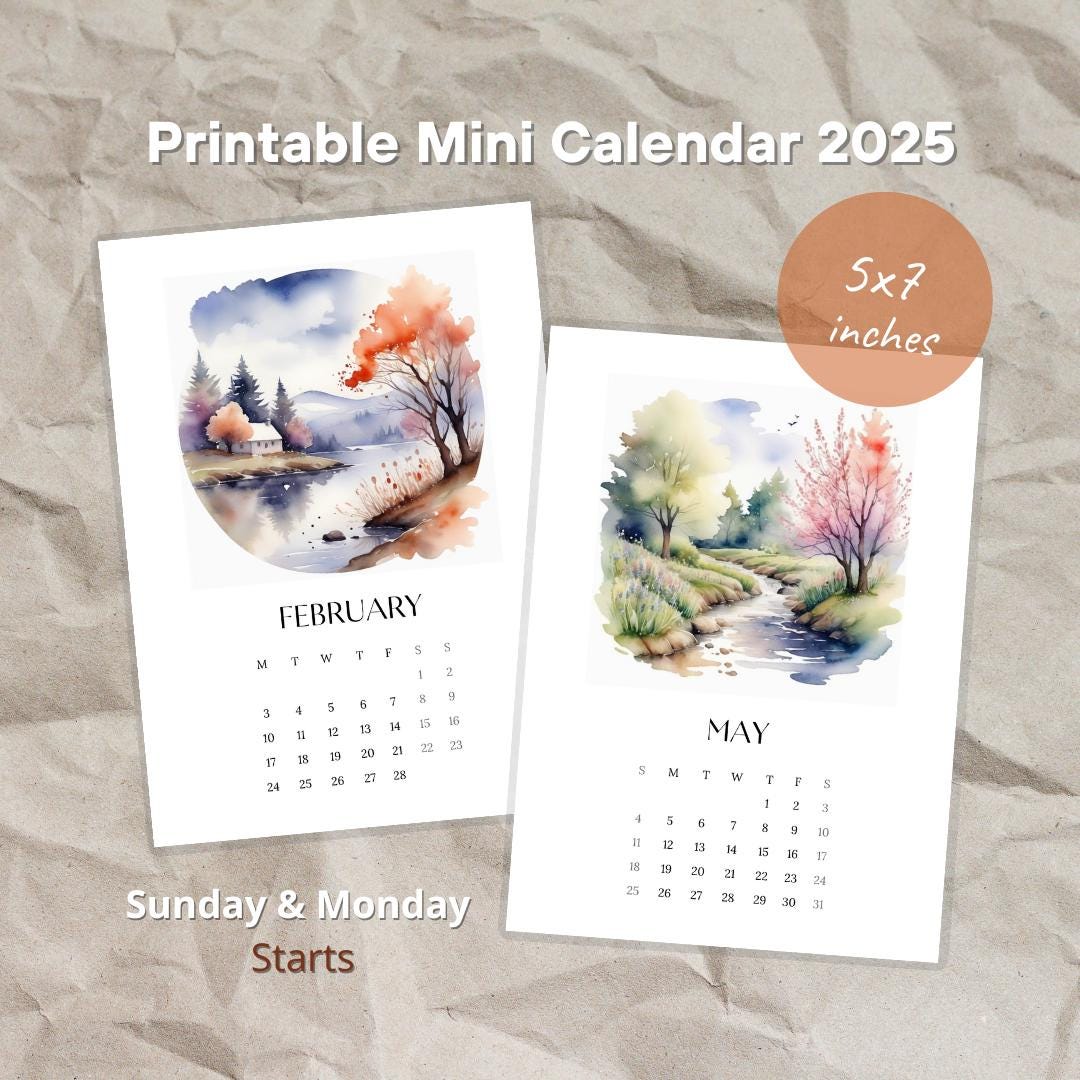 Aquarelle Monthly Desk Calendar 2025, 12 Month Printable Desk Calendar ...