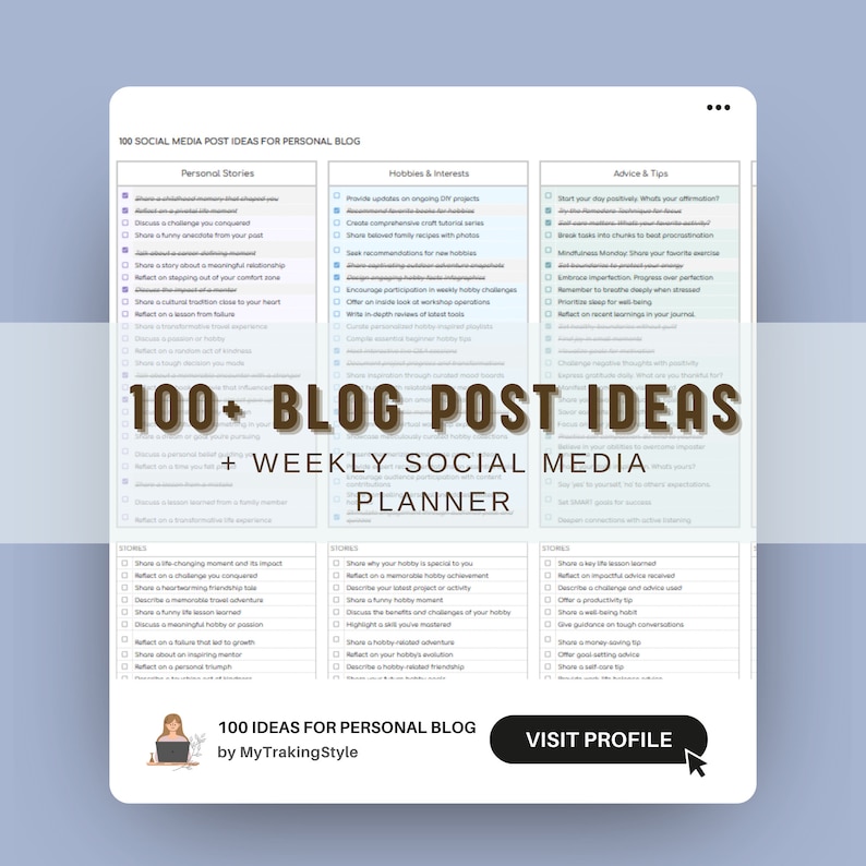 100 Blog Post Ideas for Social Media Social Media Planner for Personal ...
