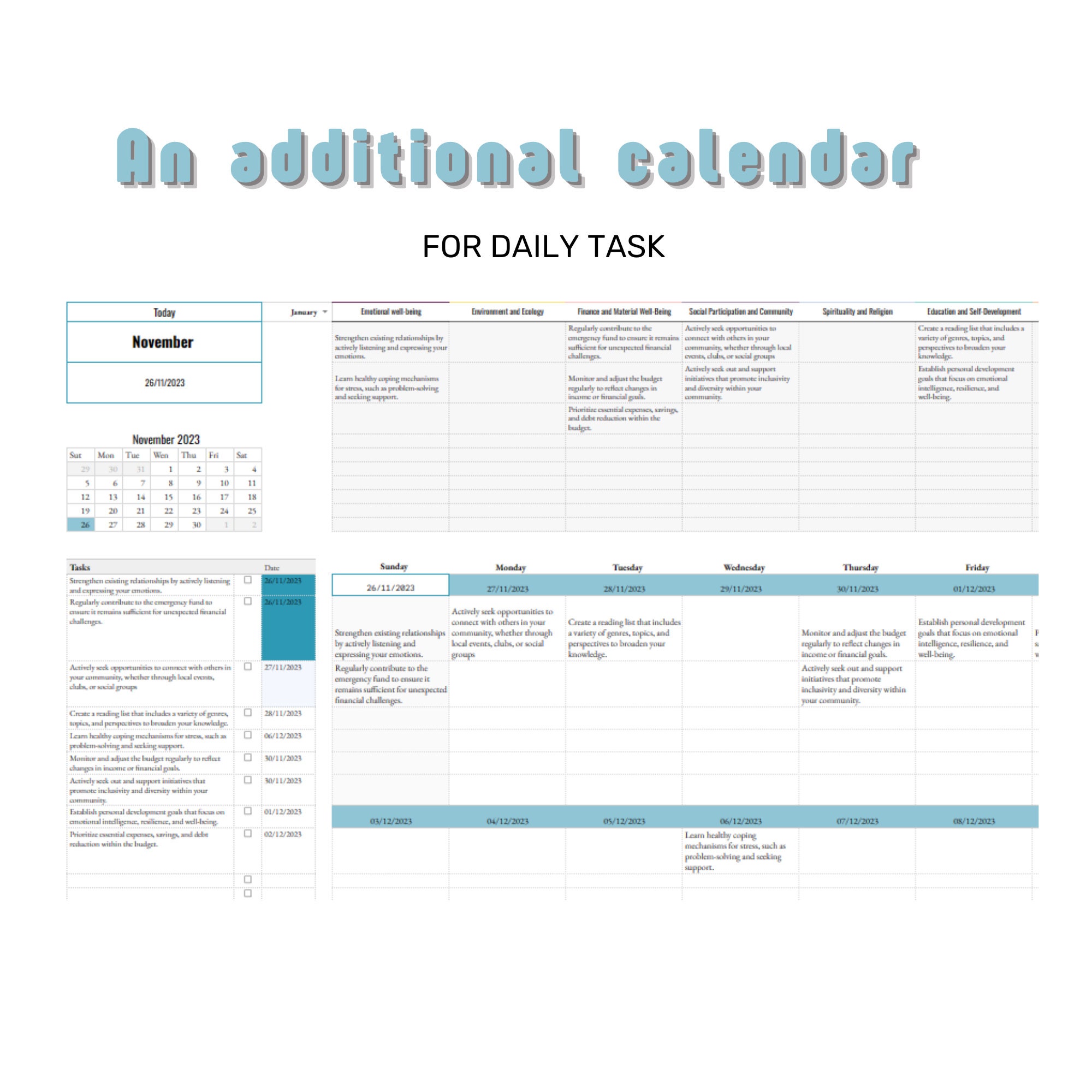 Wellness Wheel Excel Spreadsheet Template I Wheel of Wellbeing Excel ...