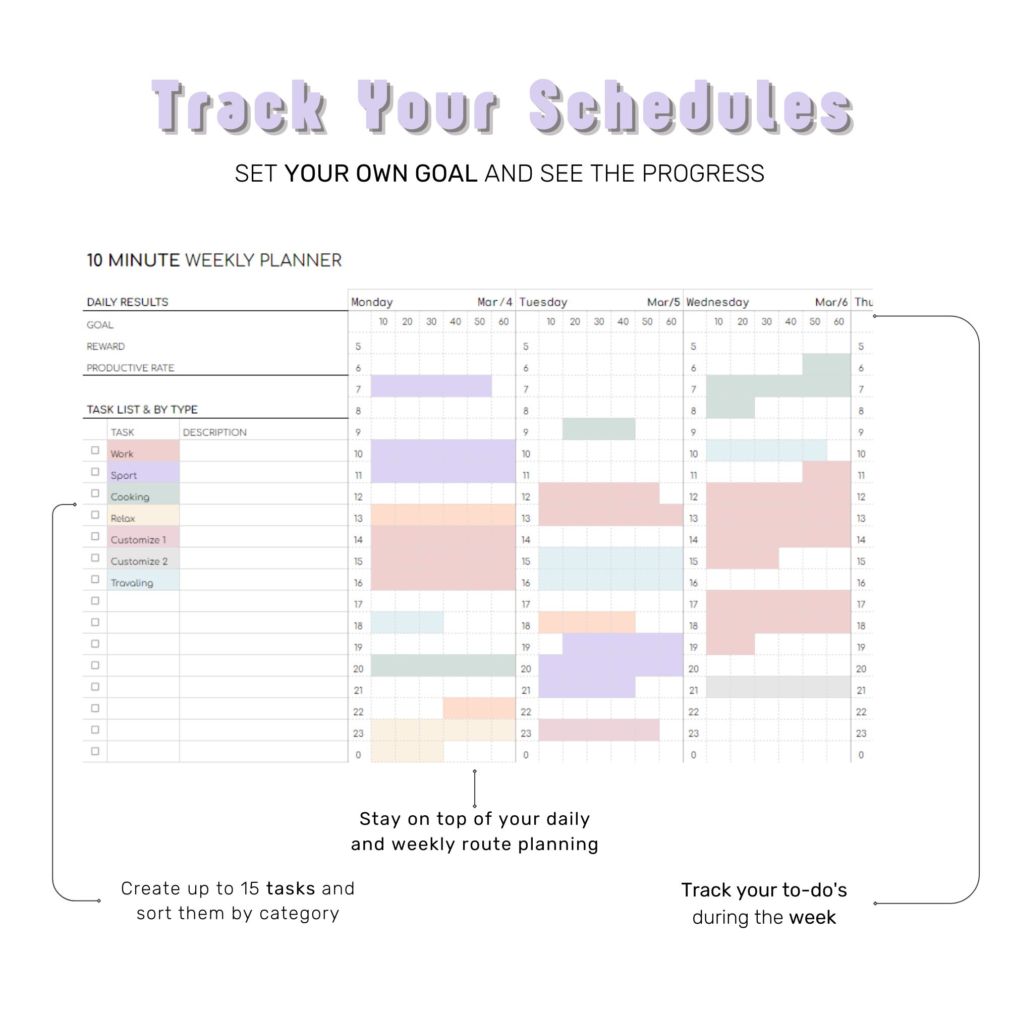10 MINUTE Weekly Planner Excel Template | To-do List | Daily Task ...