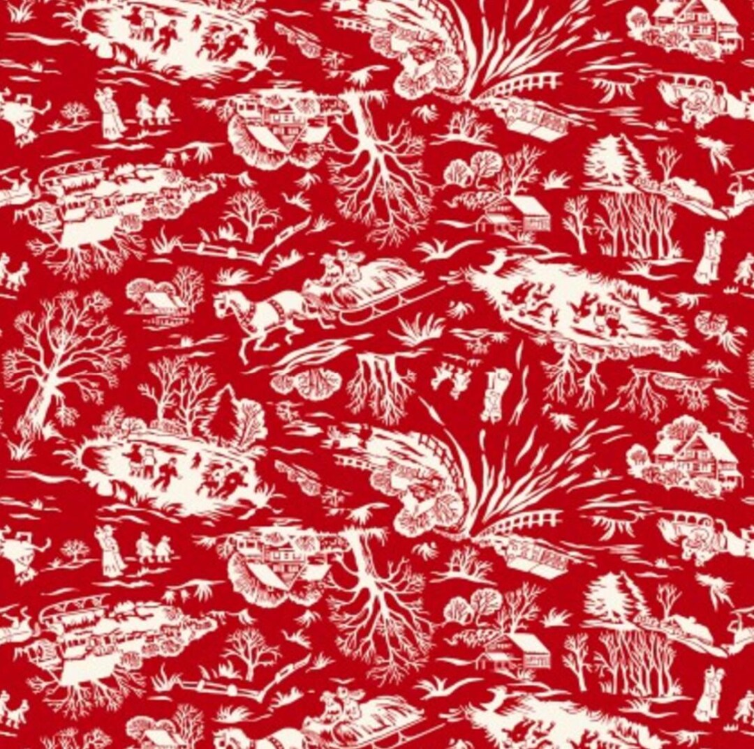 Henry Glass Winter in Snowtown - Red Winter Scene Toile by Stacy West ...