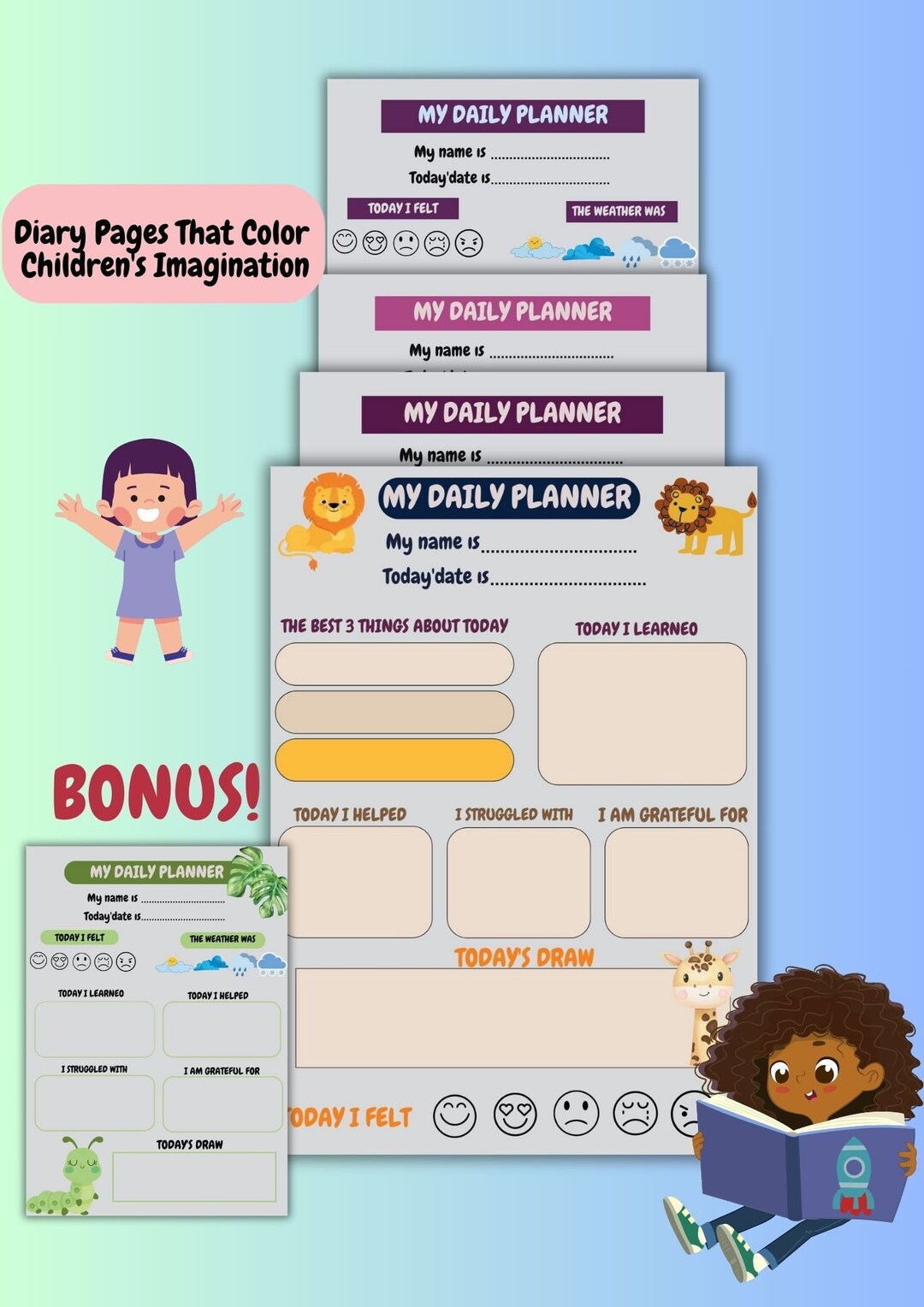 Children's Daily Diary ,printable Journal , Kids Daily Magazine , Diary ...