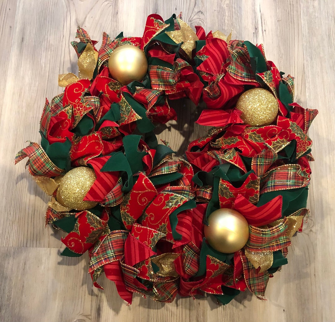 Holly and Tartan Plaid Ribbon Wreath for Christmas Holiday - Etsy