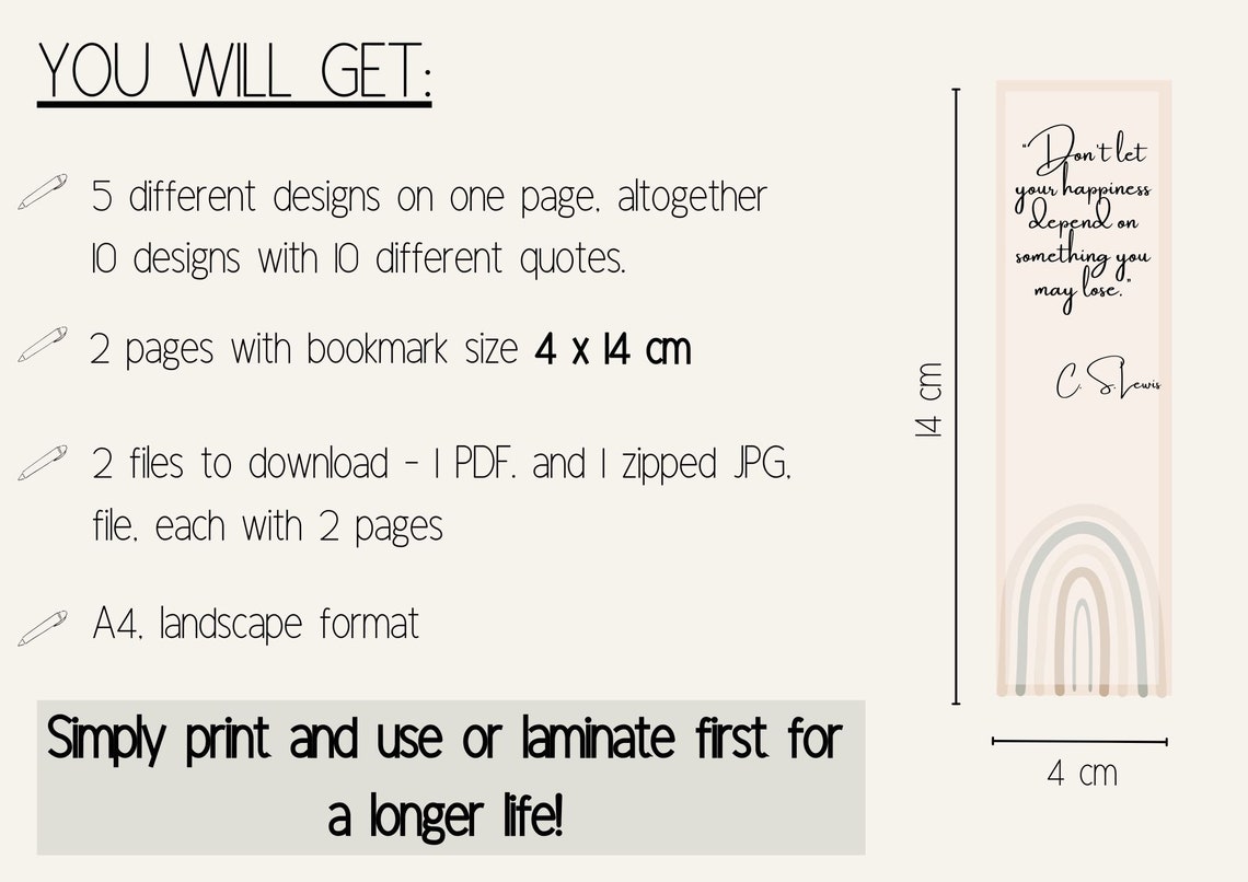 Printable Bookmarks, Digital Download, Set of 10 Bookmarks, Reading ...