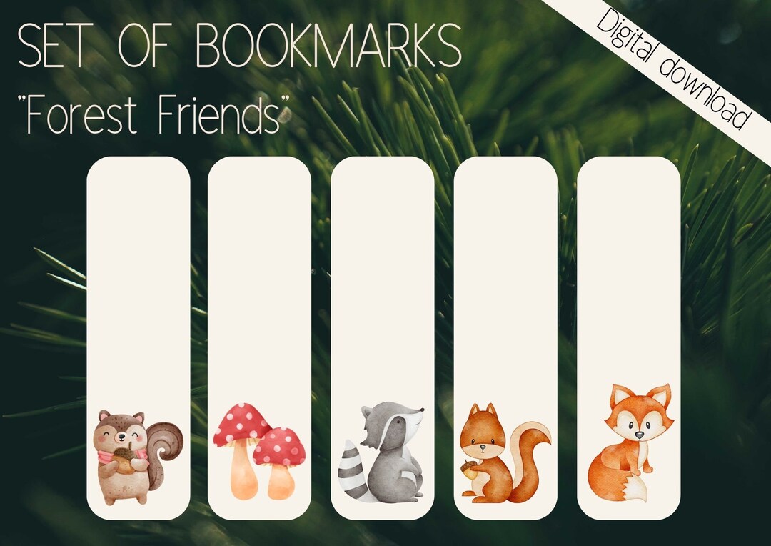 Set of 15 Animal Bookmarks, Forest Friends Printable Instant Digital ...