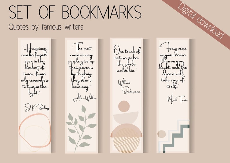 Printable Bookmarks, Digital Download, Set of 10 Bookmarks, Reading ...
