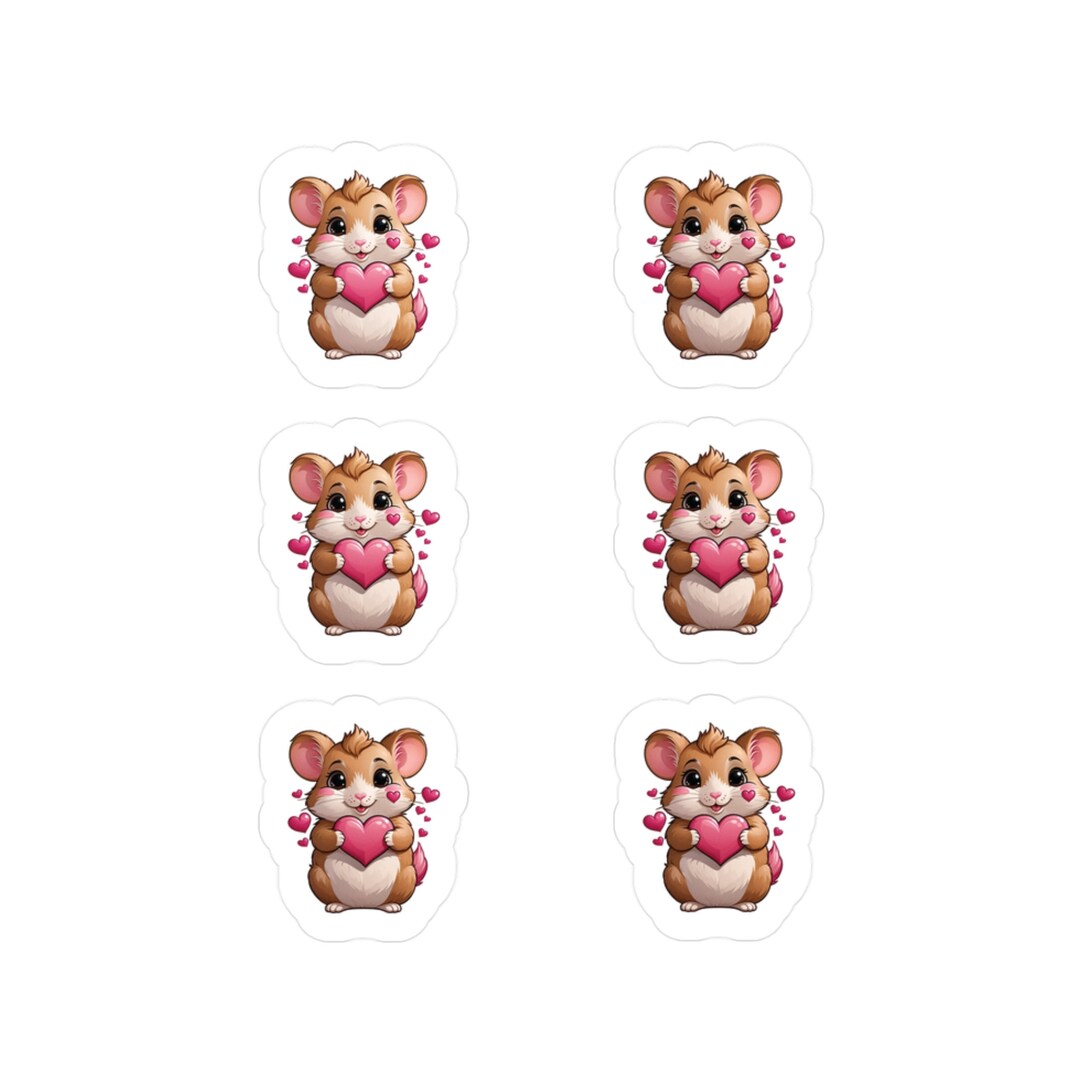 Vinyl Decals 6 or 12 Stickers Cute Hamster With Pink Heart Pack of 6 X ...