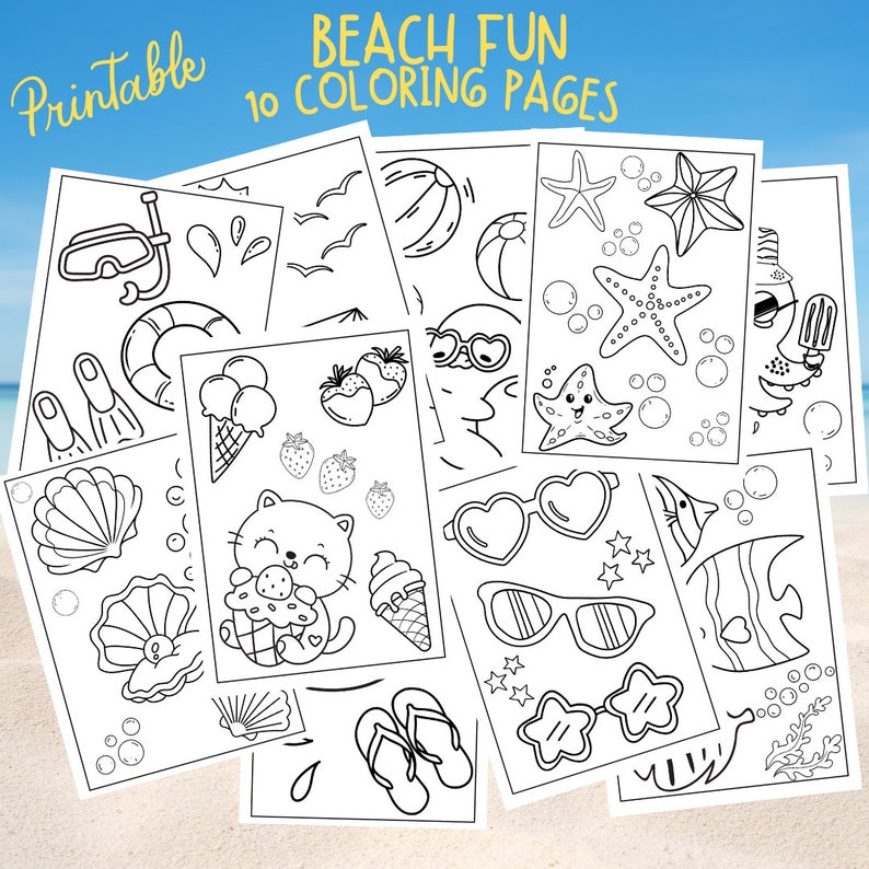 Beach Fun Coloring Pages Set | 10 Fun Coloring Pages |for Children ...
