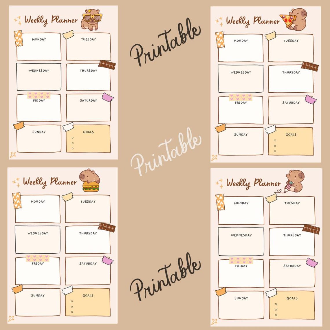 Cute Capybara Weekly Panner | Weekly Planner | A4 Weekly Planner ...