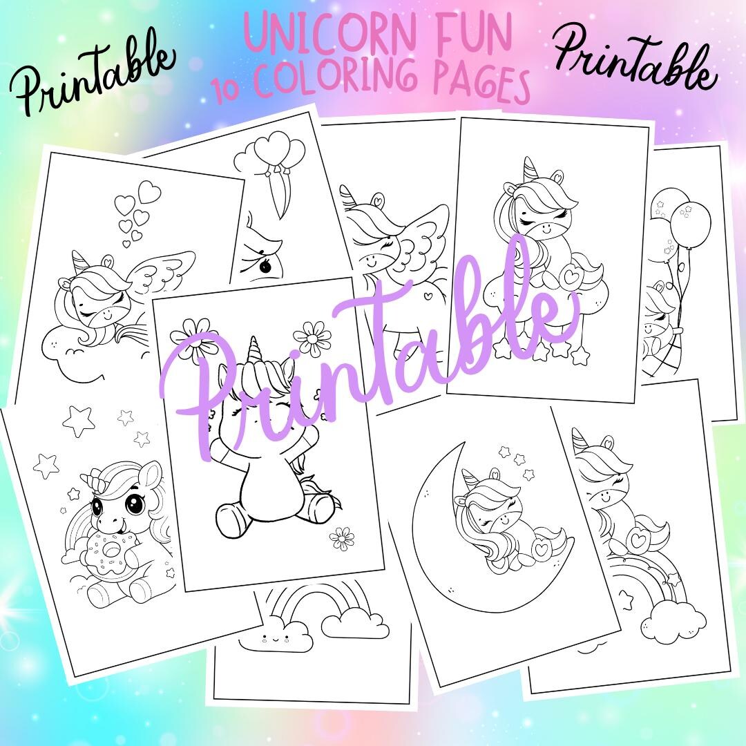Unicorn Fun Coloring Pages Set | 10 Fun Coloring Pages |for Children ...