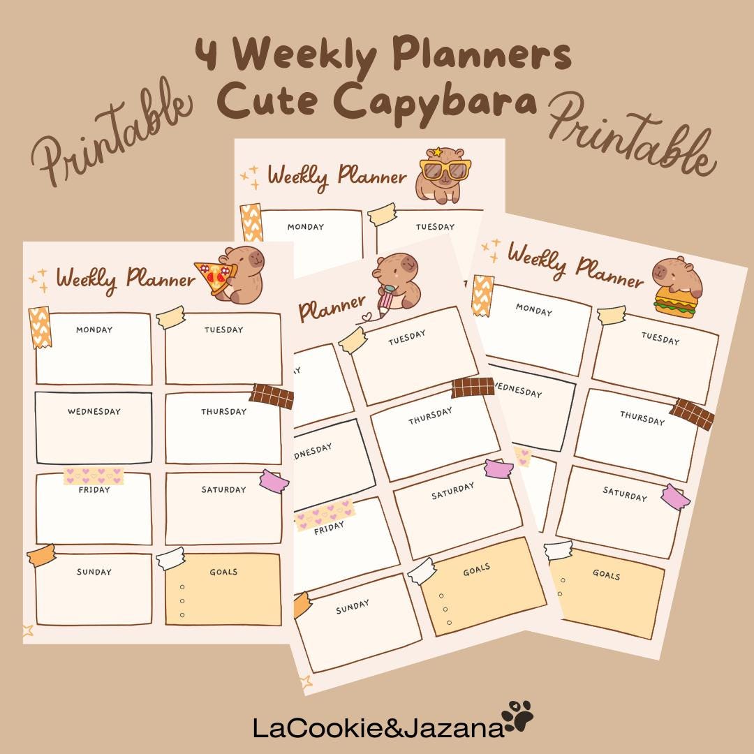 Cute Capybara Weekly Panner | Weekly Planner | A4 Weekly Planner ...