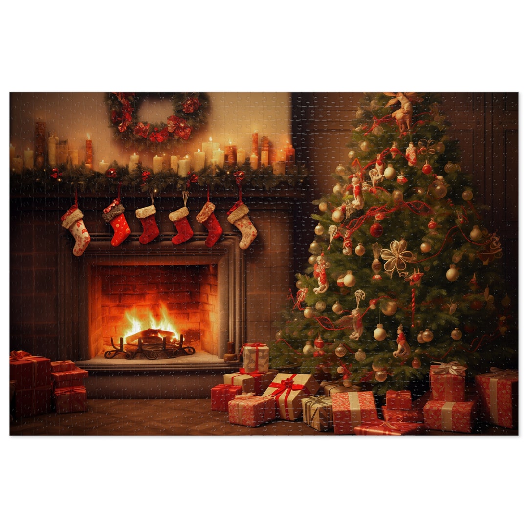 Cozy Christmas Scene: Fireplace Stockings Christmas Tree and - Etsy