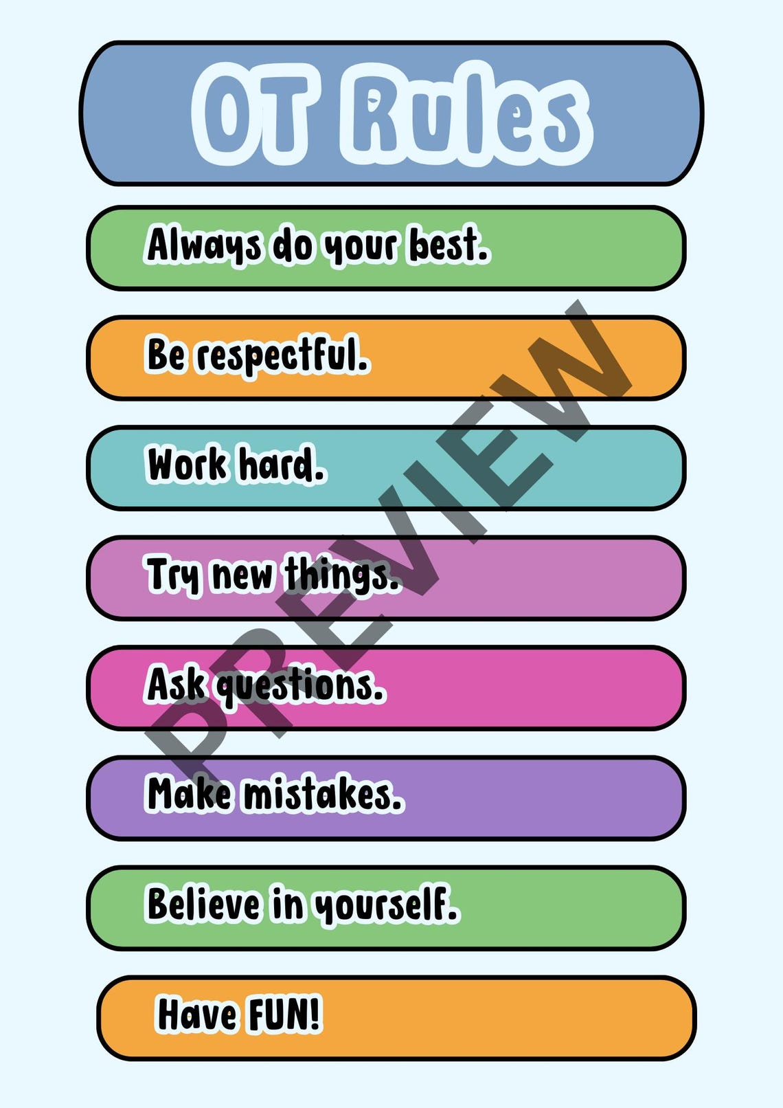 OT Rules Poster | Therapy Room Decor for Kids (digital Download) - Etsy
