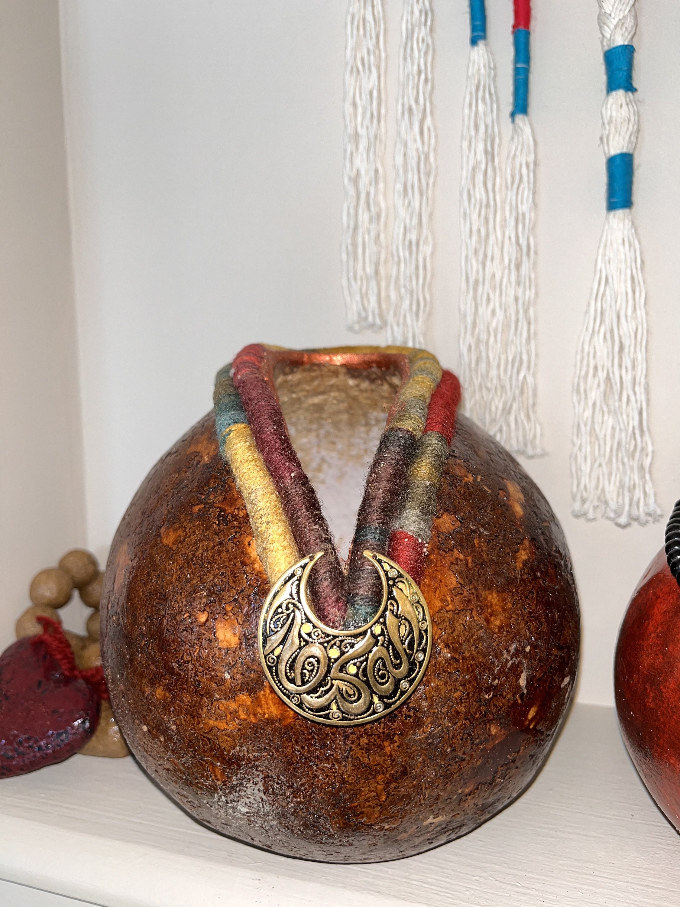 2 Calabash Gourd Bowl Vase Container, Handcrafted Natural African ...