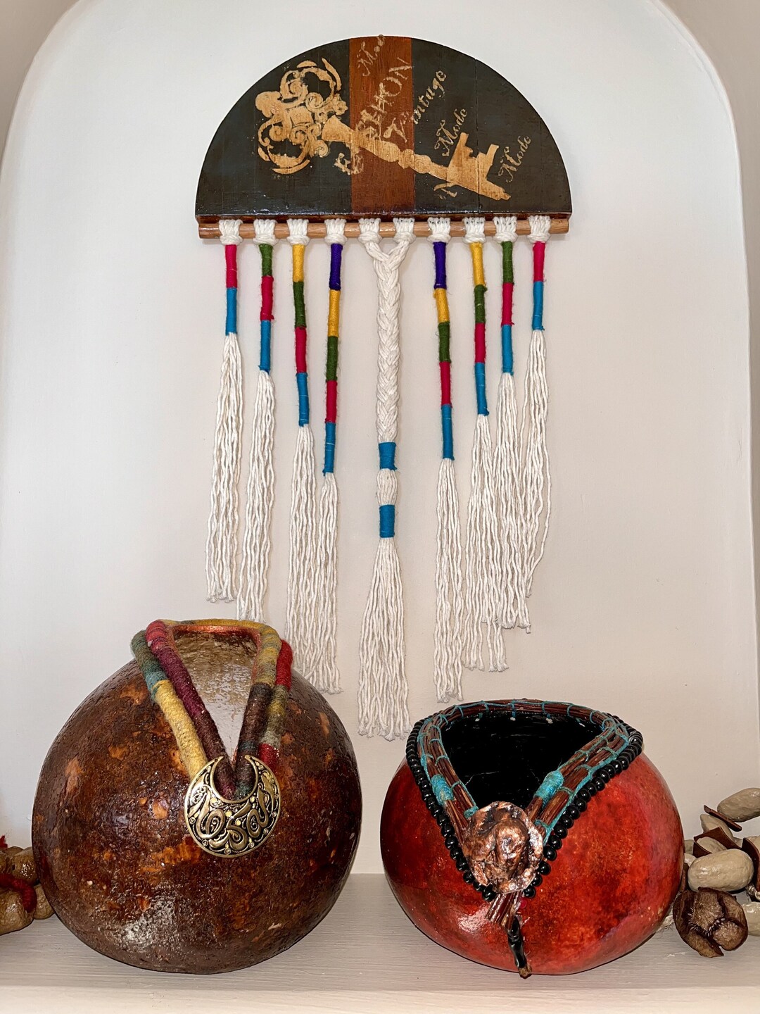 2 Calabash Gourd Bowl Vase Container, Handcrafted Natural African ...