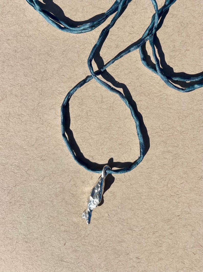 Handmade Silver or Brass Fish Necklace: Lost Wax Cast Charm With Silk ...