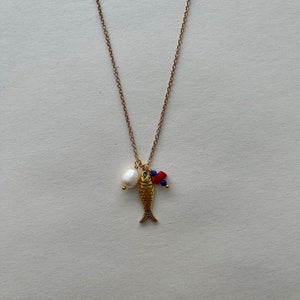 Fish Necklace, Sardine Charm, Mediterranean Necklace, Pearl Necklace ...