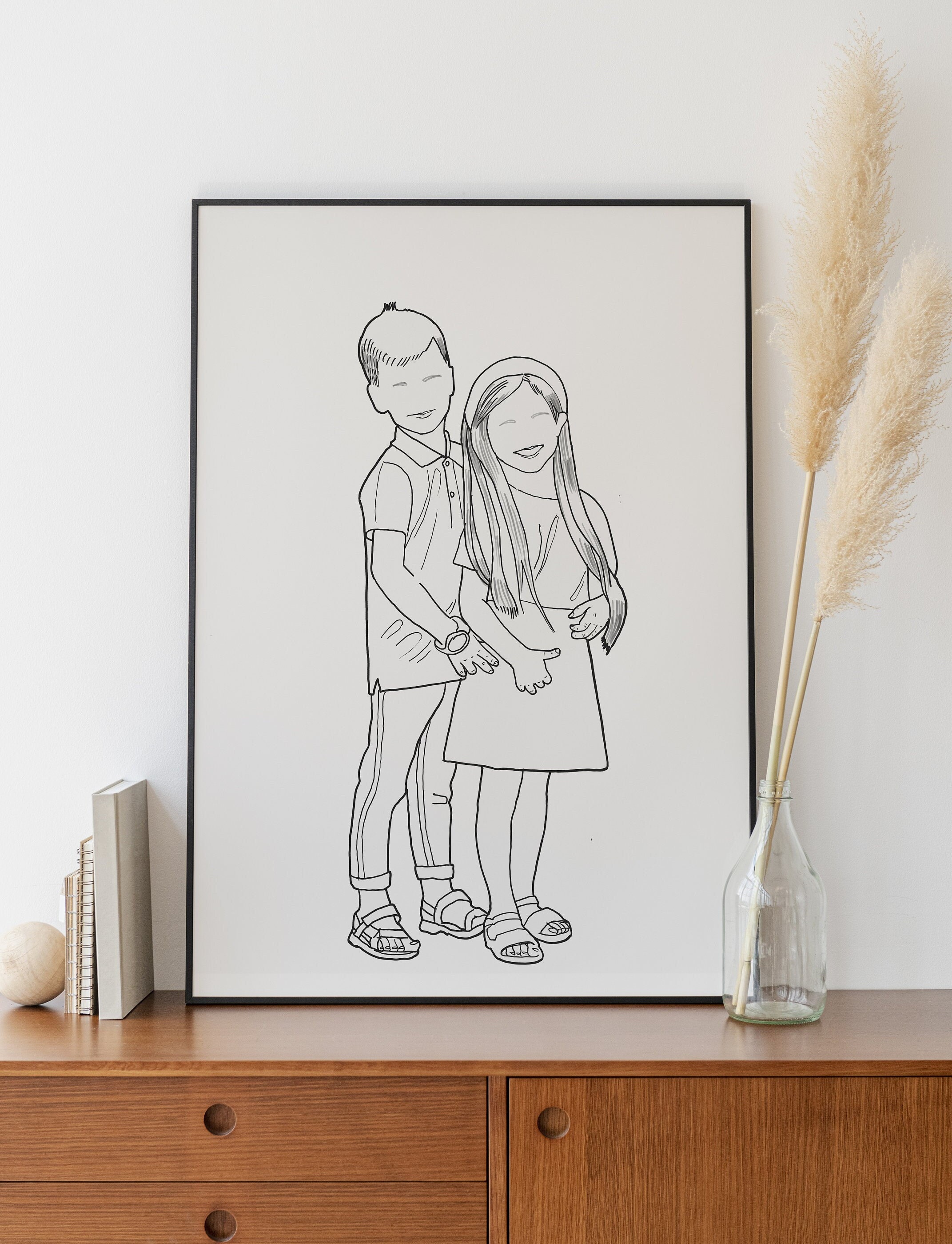 Family Portrait, Line Art, Personalized Family Gift, Custom Couple ...