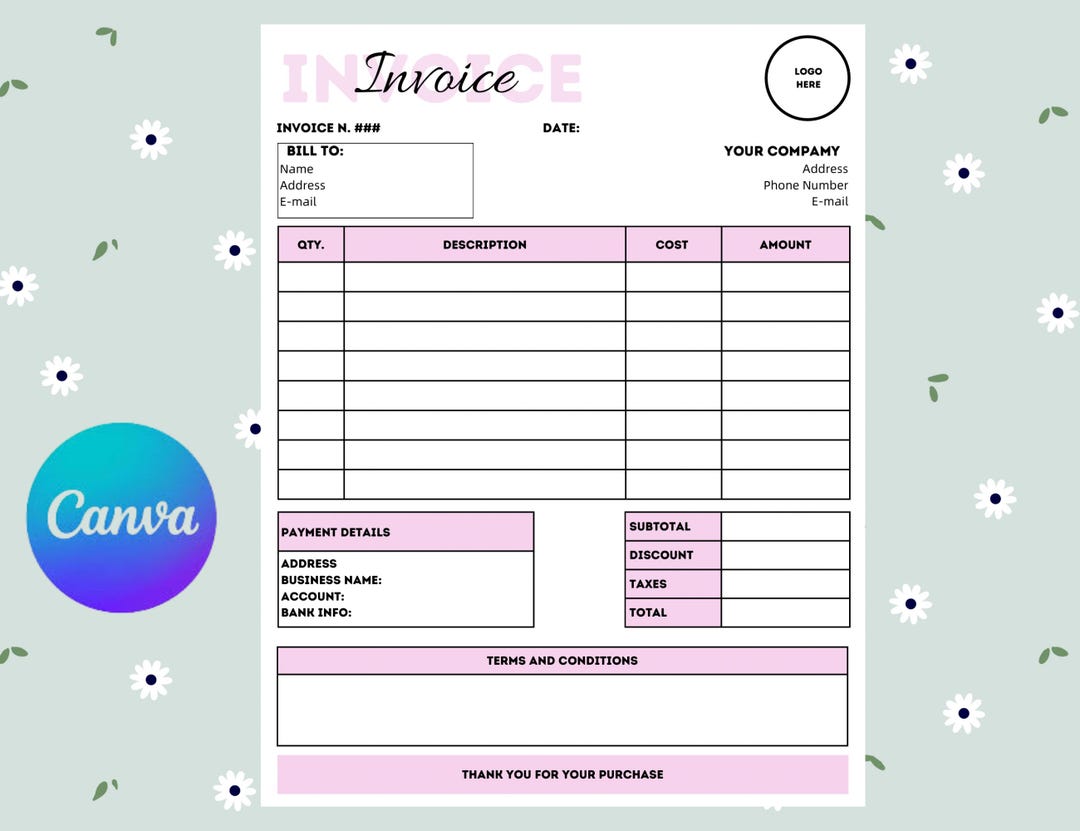 Invoice Template Editable, Small Business Custom Order Form Printable ...