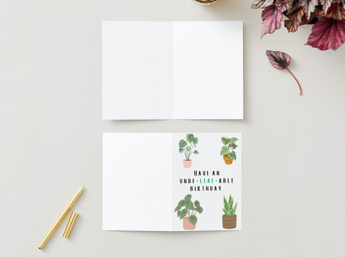 Plant Birthday Card, Leaf Birthday Card, Unbeleafable Birthday Card ...