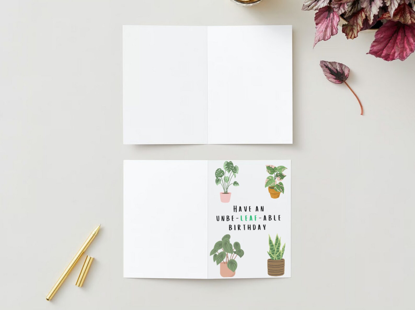 Plant Birthday Card, Leaf Birthday Card, Unbeleafable Birthday Card ...