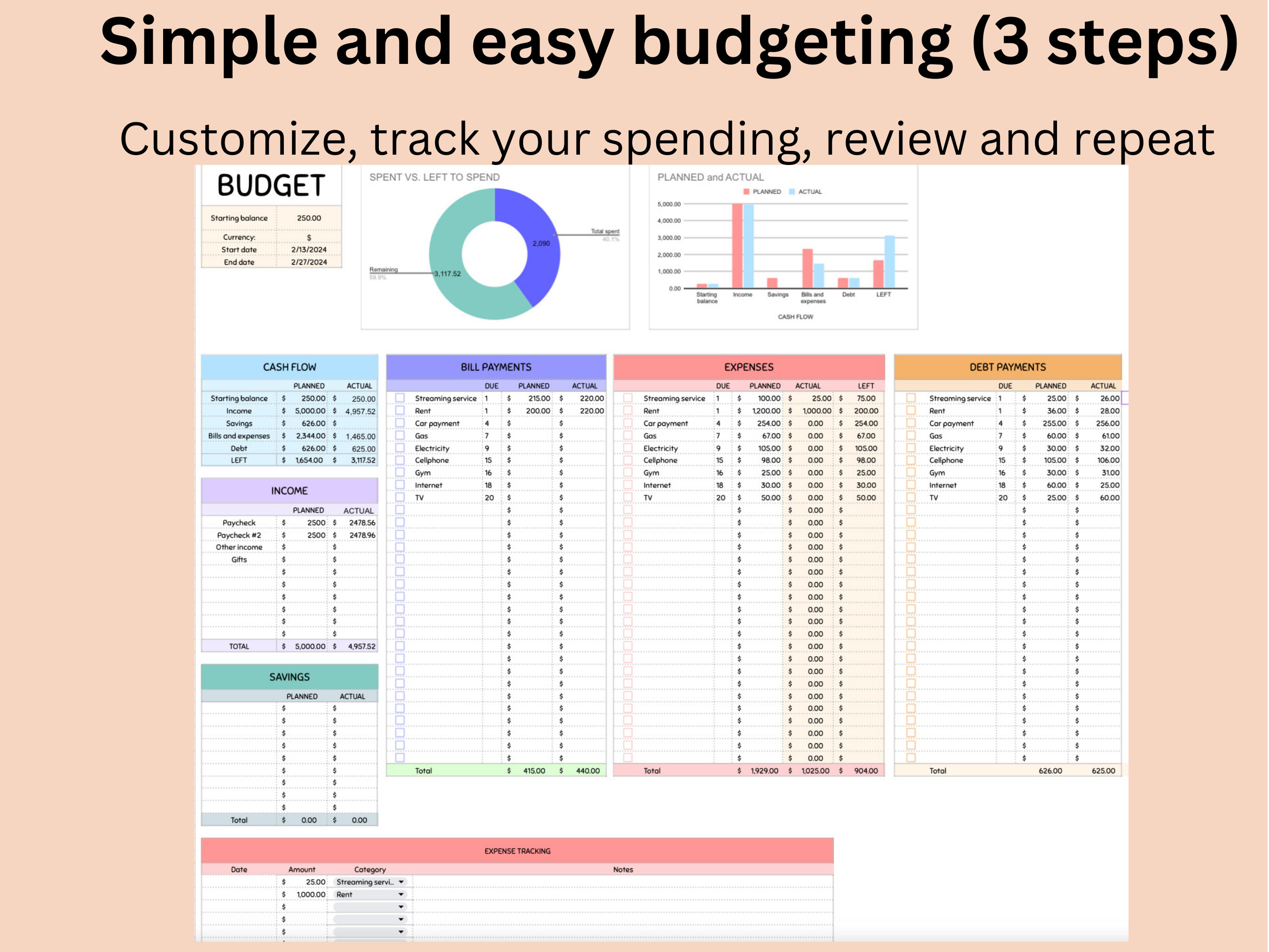 Budget Planner Google Sheet Monthly Budget Spreadsheet Paycheck Budget ...