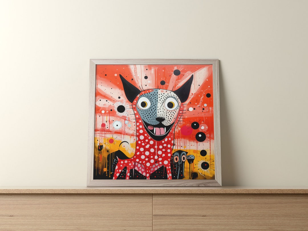 Funky Home Decor Pet Art, Quirky Dog Painting, Maximalist Wall Art ...