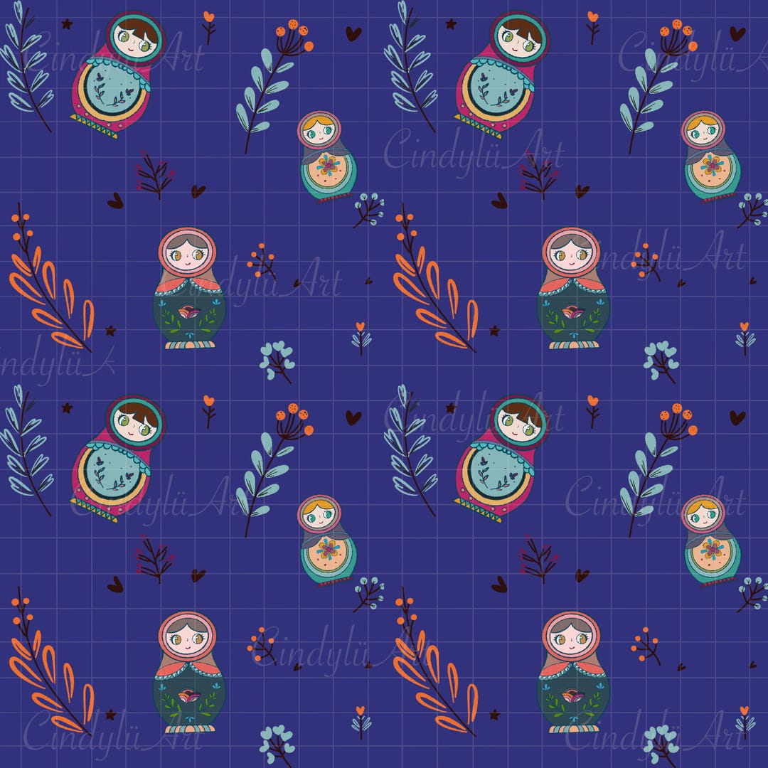 Mamushka - Matrioshka Seamless Pattern PNG&JPG Instant Download Digital ...
