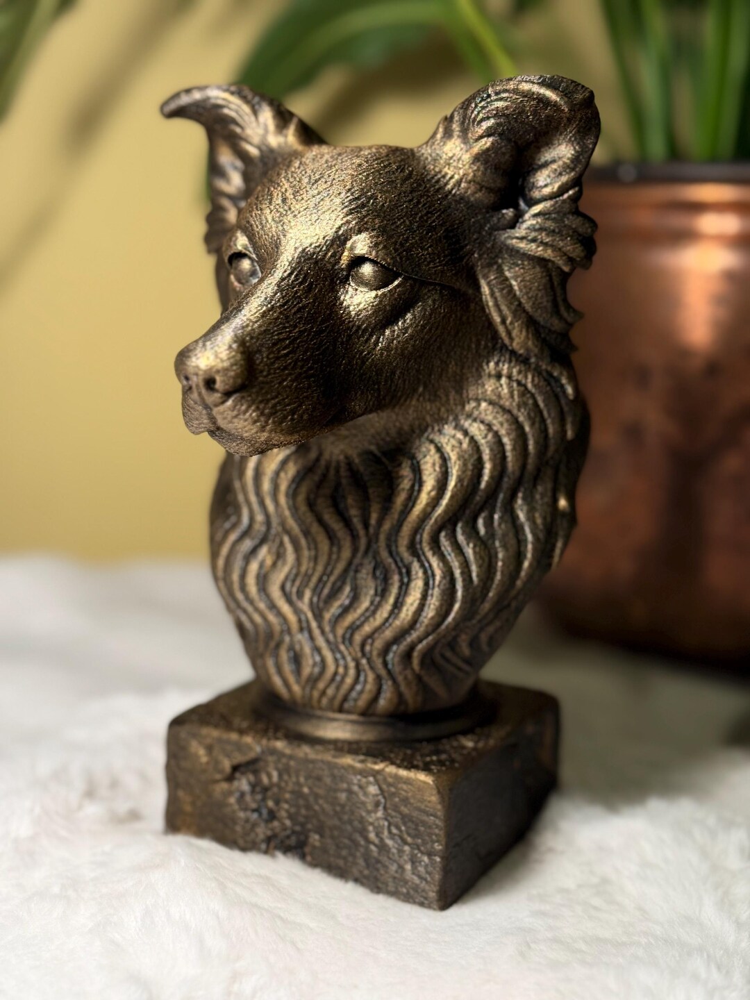 Border Collie Dog Bust Statue – Antique Style 3D Printed Dog Sculpture ...
