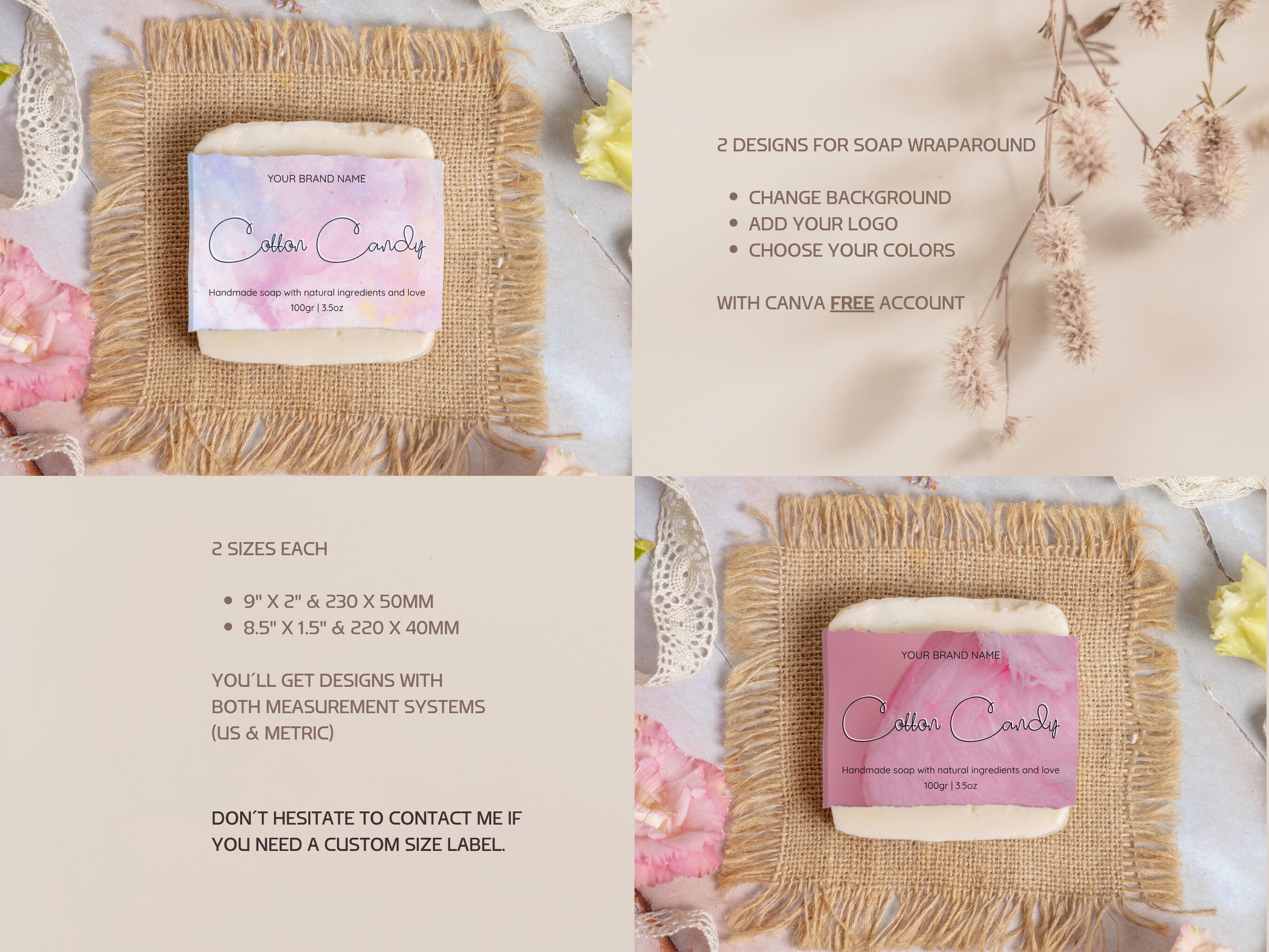 Soap Packaging Label Canva Template 100% Editable Soap Wrapper Cosmetic ...