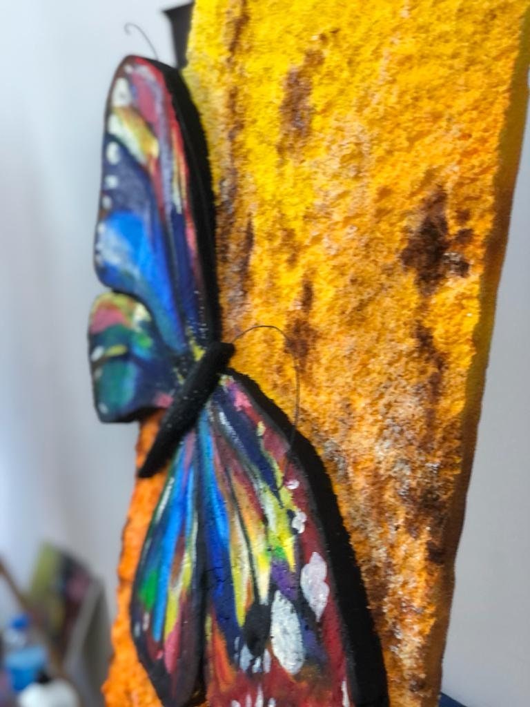 Handcrafted Butterfly Relief Art on Canvas Acrylic Painted Wall Decor ...