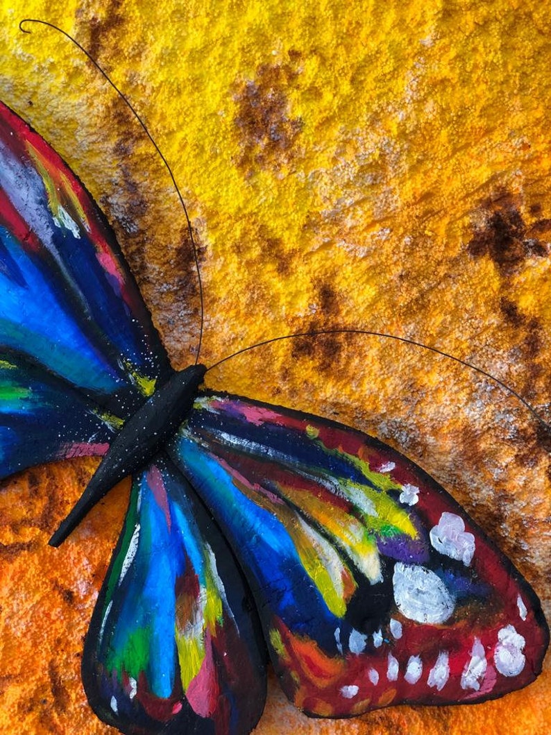 Handcrafted Butterfly Relief Art on Canvas Acrylic Painted Wall Decor ...