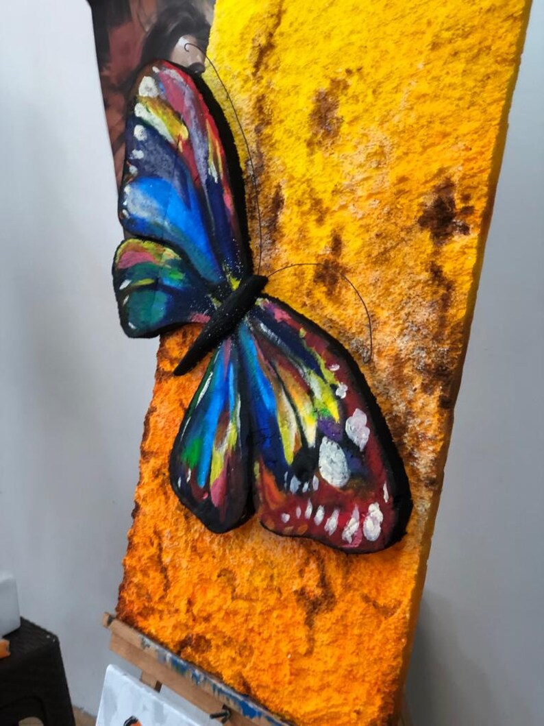 Handcrafted Butterfly Relief Art on Canvas Acrylic Painted Wall Decor ...