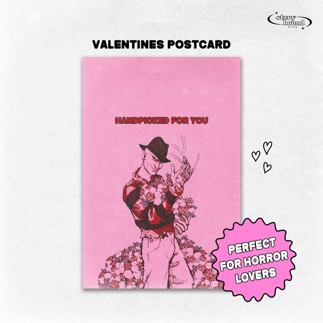 Romantic Valentine Horror Freddy Krueger Valentine's Postcard Pink Fine ...