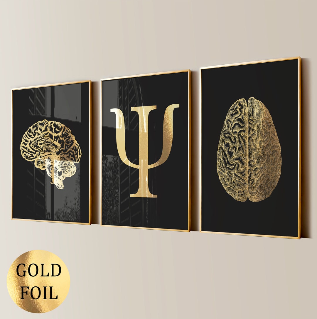 3 Gold Brain Anatomy Art Psychology Posters Medical Art Psi Art ...
