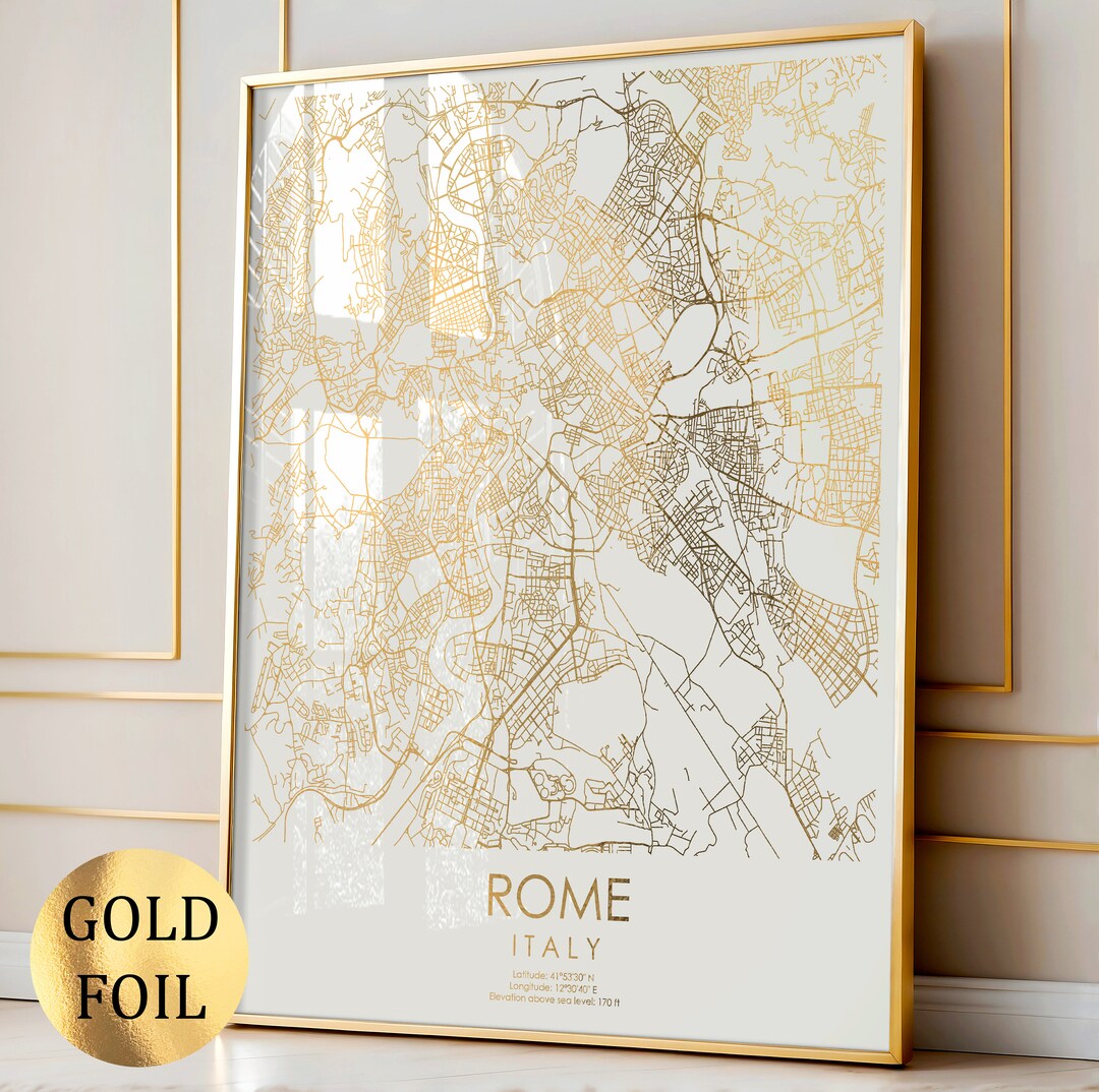 Rome Map Art Gold City Map Print Italy Wall Decor Traveler Gift Home ...