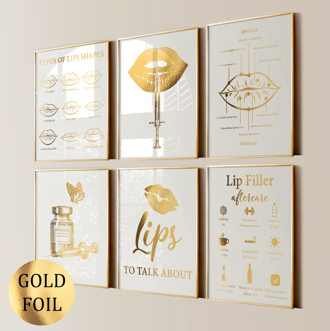 Set 6 Lip Filler Art, Lip Injection Poster, Beauty Art, Hyaluronic Acid ...