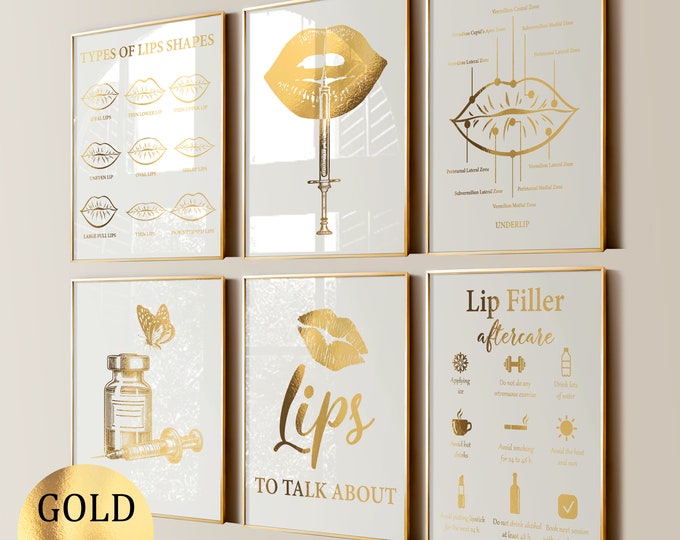 Set 6 Lip Filler Art, Lip Injection Poster, Beauty Art, Hyaluronic Acid ...