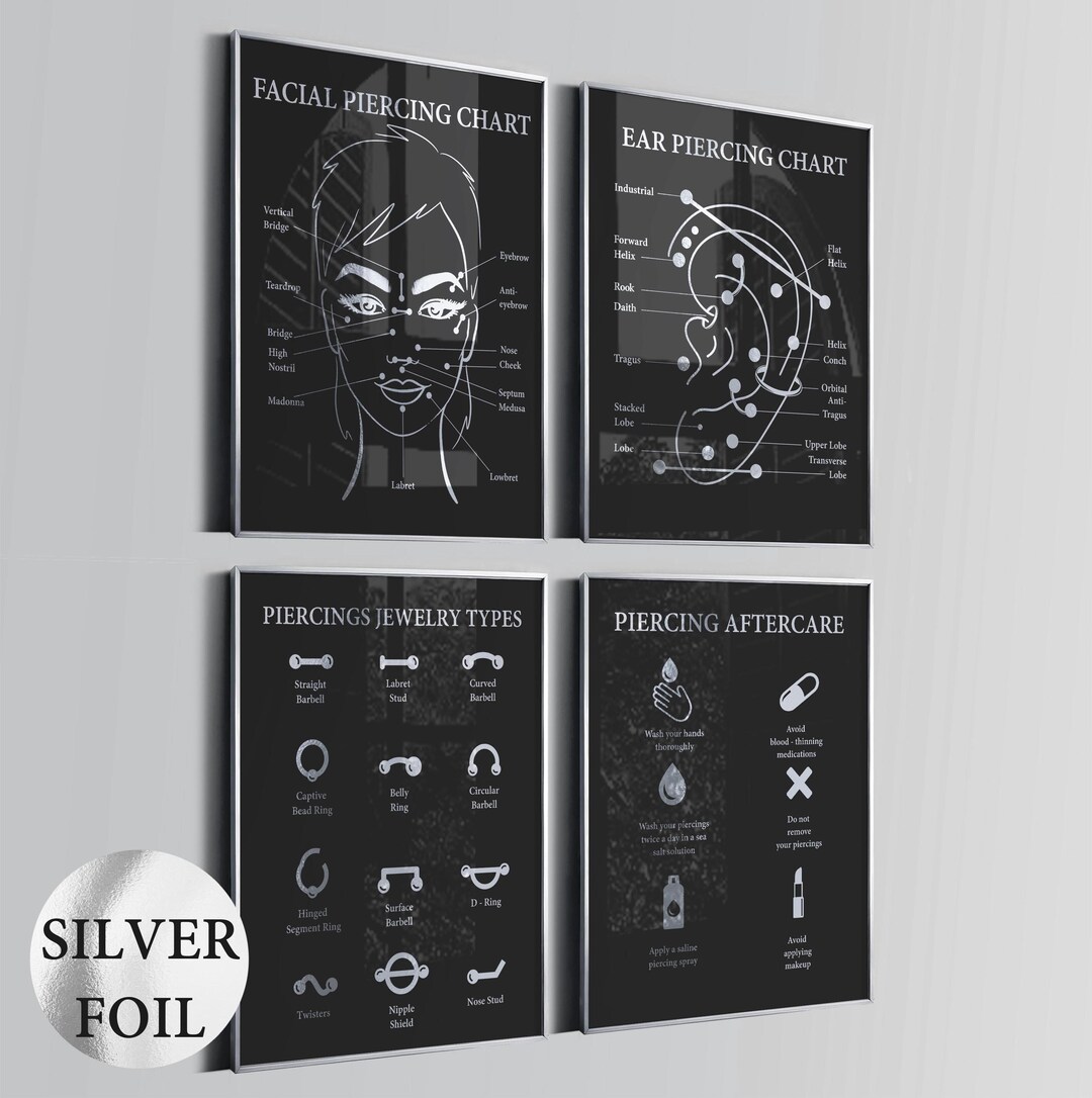 4 Piercing Posters Ear Piercing Chart Face Piercing Diagram Piercing ...
