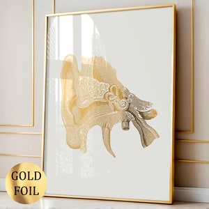 6 Gold Ear Anatomy Art Auditory System Posters Medical Art Inner Ear ...
