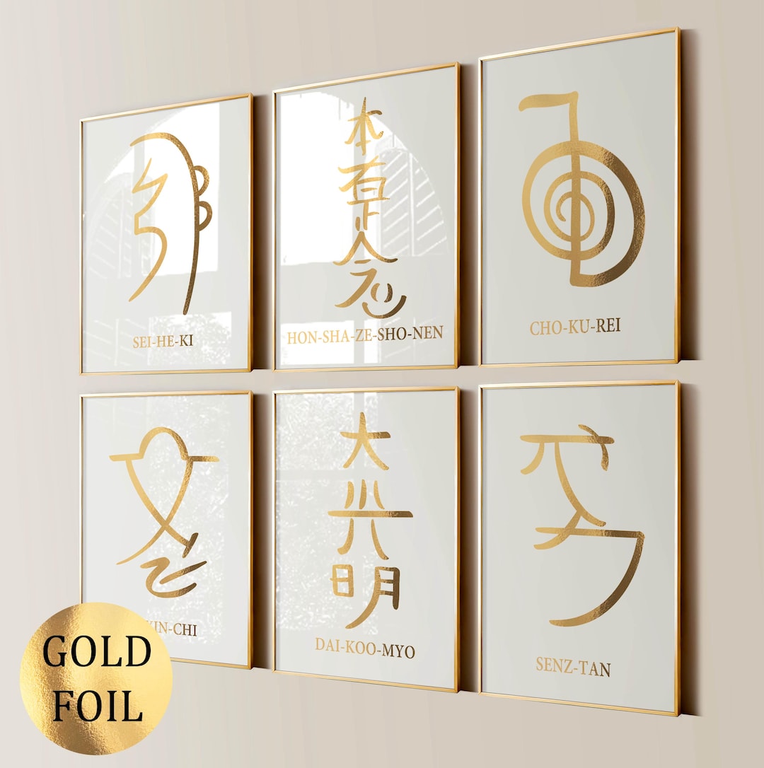 6 Gold Reiki Symbols Art Japanese Medicine Stress Reduction Reiki ...