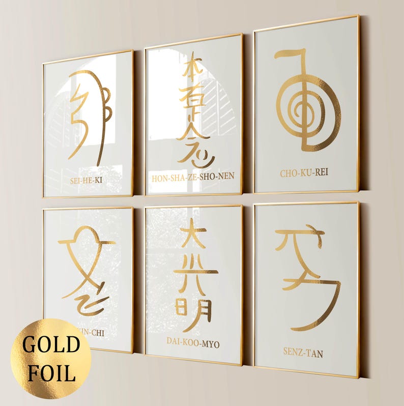 6 Gold Reiki Symbols Art Japanese Medicine Stress Reduction Reiki ...