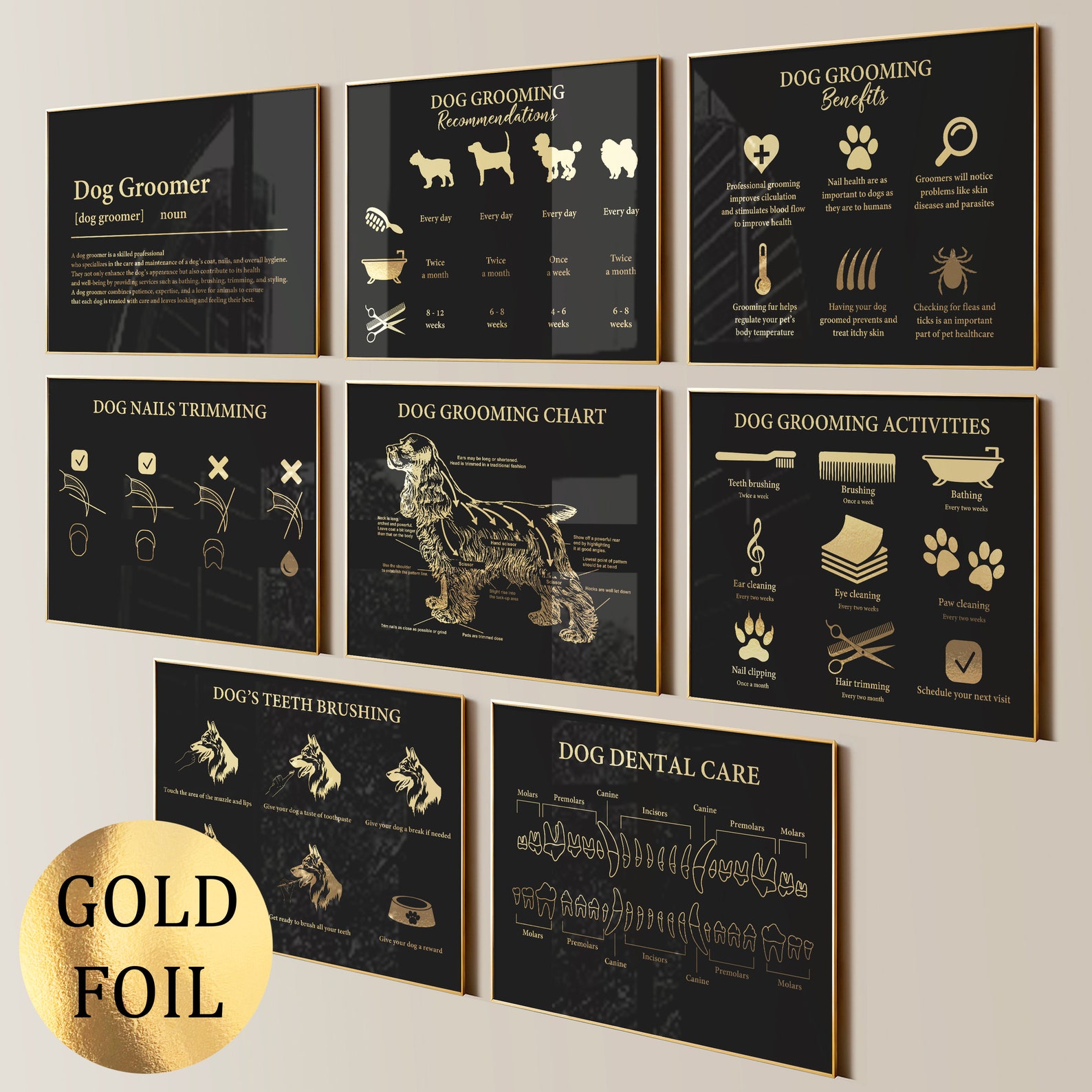 Set 8 Groomer Art Dog Grooming Posters Grooming Salon Wall Decor Pet ...