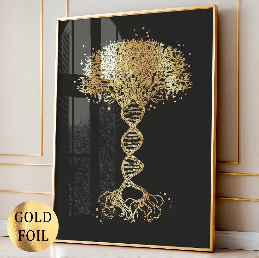 Gold DNA Print DNA Molecule Art DNA Tree Poster Genetic Science Art ...