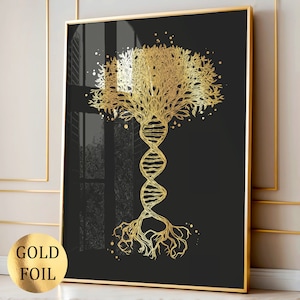 Gold DNA Print DNA Molecule Art DNA Tree Poster Genetic Science Art ...