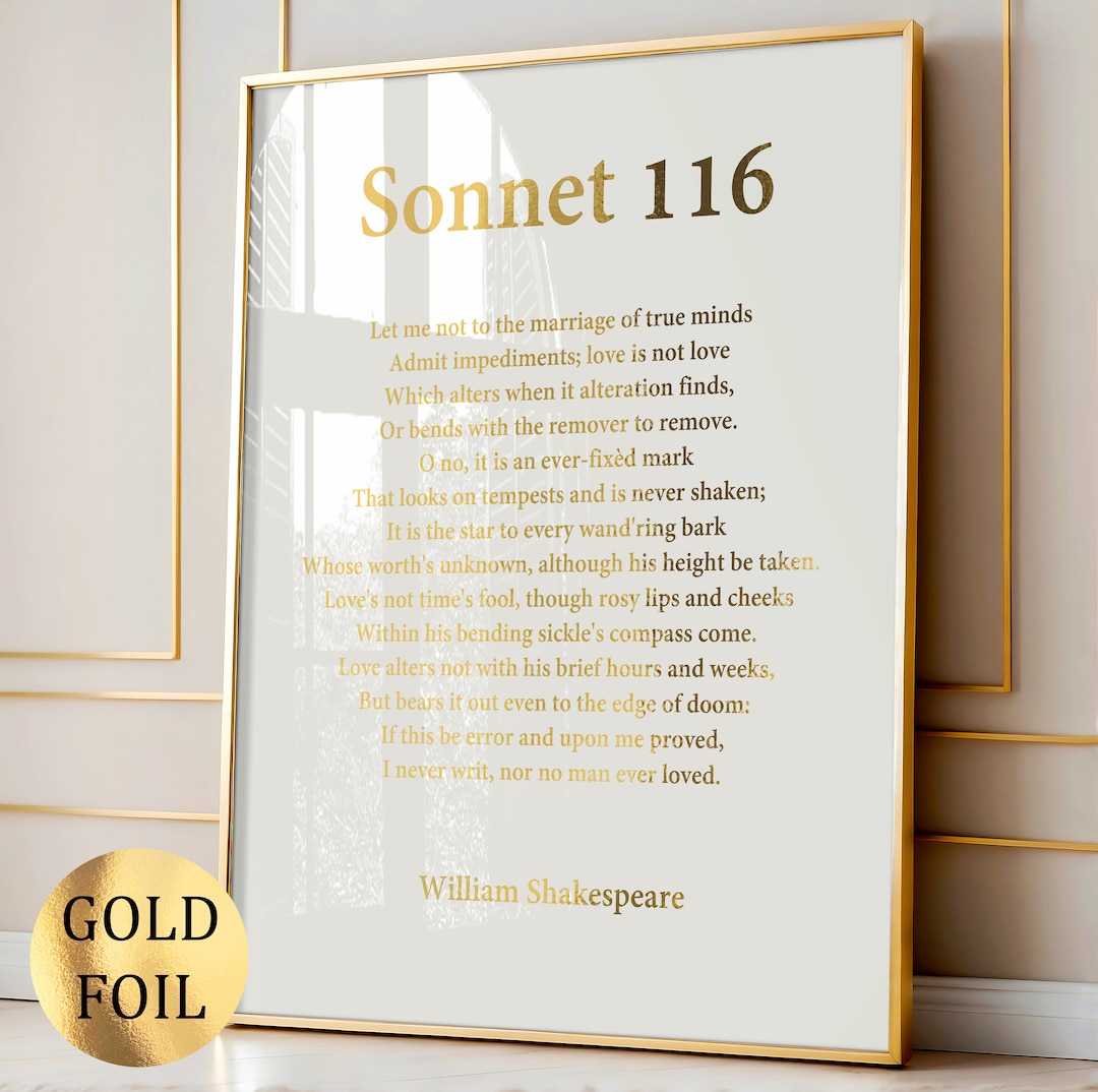 William Shakespeare Poem Art, Sonnet 116, Love Poem Poster, Gold Foil ...